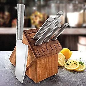 Rada Cutlery Oak Block 7 Pc Stainless Steel Kitchen Knife Set with Aluminum, Silver Handle
