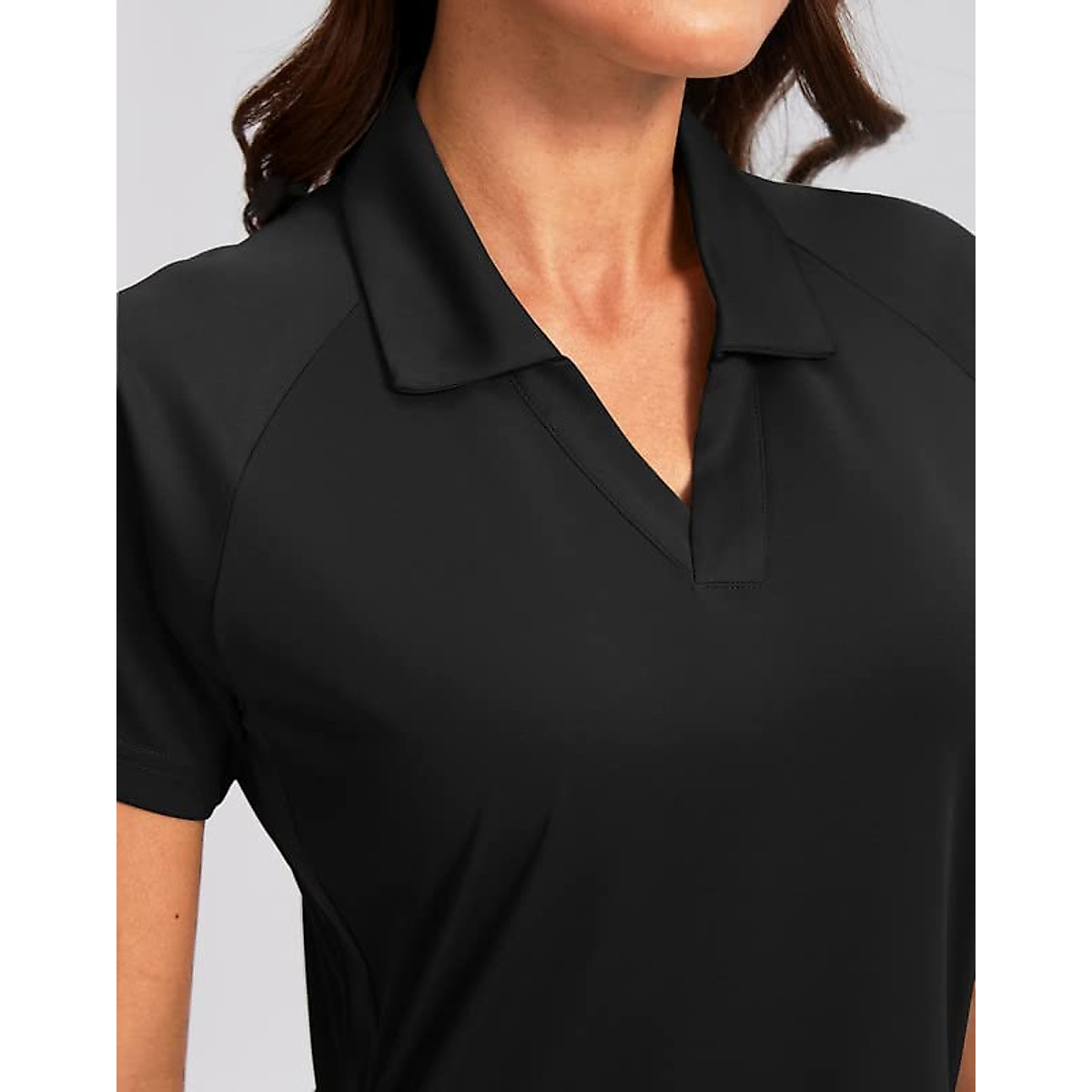 Obla Women's Golf Shirt Quick Dry V-Neck Short Sleeve Tennis Tops UPF50+ Collared Golf Polo Shirts for Women (Black_S)