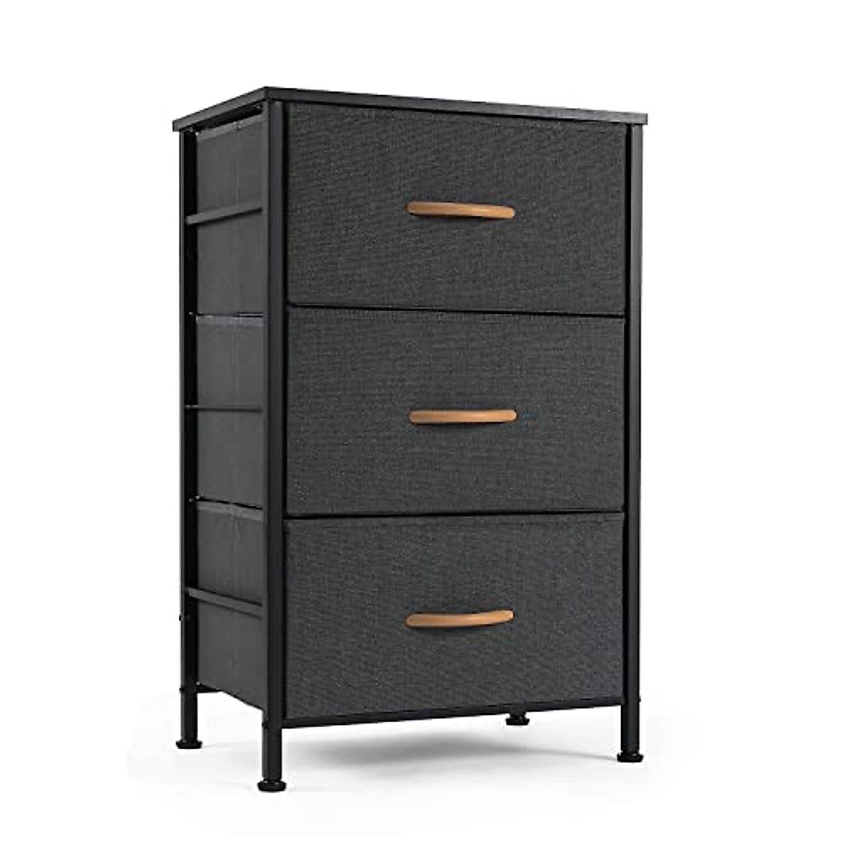 ROMOON Nightstand Chest with 3 Fabric Drawers, Bedside Furniture,Lightweight Accent Table, Storage Drawer Unit with Wood Top Fabric Bins for Bedroom, College Dorm, Closets,Nursery - Dark Gray