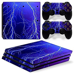 Gam3Gear Vinyl Decal Protective Skin Cover Sticker for PS4 Pro Console & Controller (NOT for PS4 / PS4 Slim) - Blue Thunder