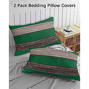 Edwiinsa Turquoise Brown Ombre Pillow Covers King Standard Set of 2 20x36 Bed Pillow, Farmhouse Teal Wooden Striped Plush Soft Comfort for Hair/Skin Cooling Pillowcases with Envelop Closure