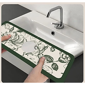 2023 New Fantasy Style Faucet Draining Mat - Kitchen Sink Splash Guard, Diatom Mud Faucet Handle Drip Catcher Tray, Non-Slip Kitchen Guard Gadgets Sink Accessories (Magnolia, 14.96x5.43 inches)