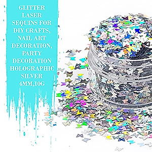 SKEMIX Butterfly Confetti Glitter Laser Sequins for DIY Crafts, Nail Art Decoration, Party Decoration - Holographic Silver, 4mm, 10g