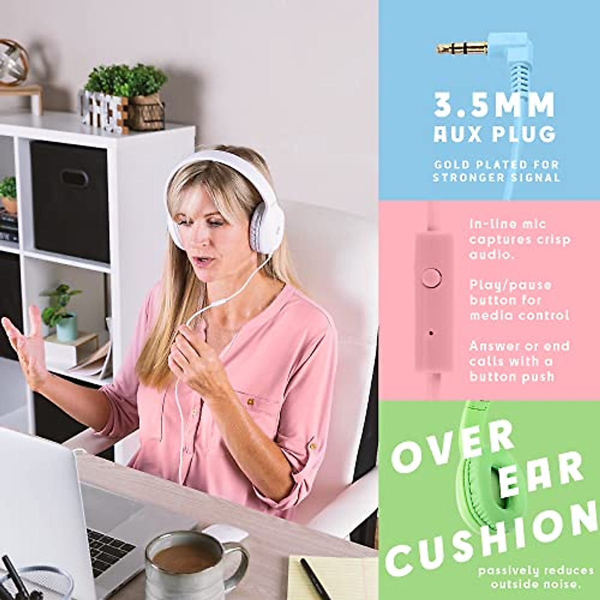 Sonitum Bulk Kids Headphones for School with Microphones - 5-Pack On-Ear 3.5mm Wired Headphones for Schools -Comfy Wired Kids Headphones with in-Line Mics – School Headphones for Kids