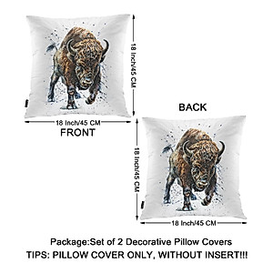 Swono Buffalo Set of 2 Decorative Throw Pillow Covers Cushion Case, Wild Animal Bison Buffalo Bull Farmhouse Pillowcase Cozy Pillow Cover for Couch Sofa Bed Garden Chair Car 18 X 18 Inch