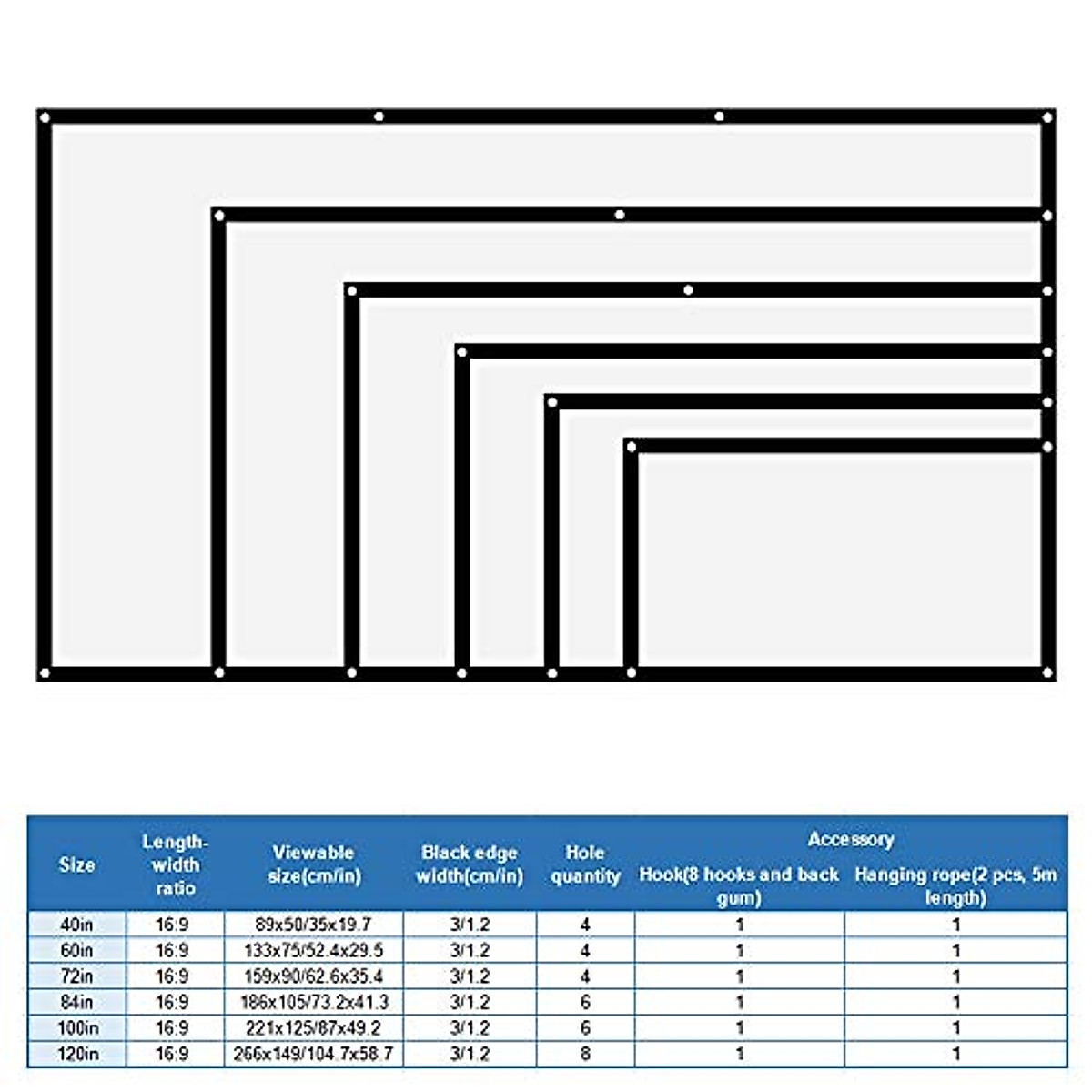 40inch Projection Screen, 16:9 40in Projection Screen Thicken Portable Non Crease Foldable Soft White Polyester Projector Curtain Suitable for Home Theater,Conference,Outdoor Camping Movie