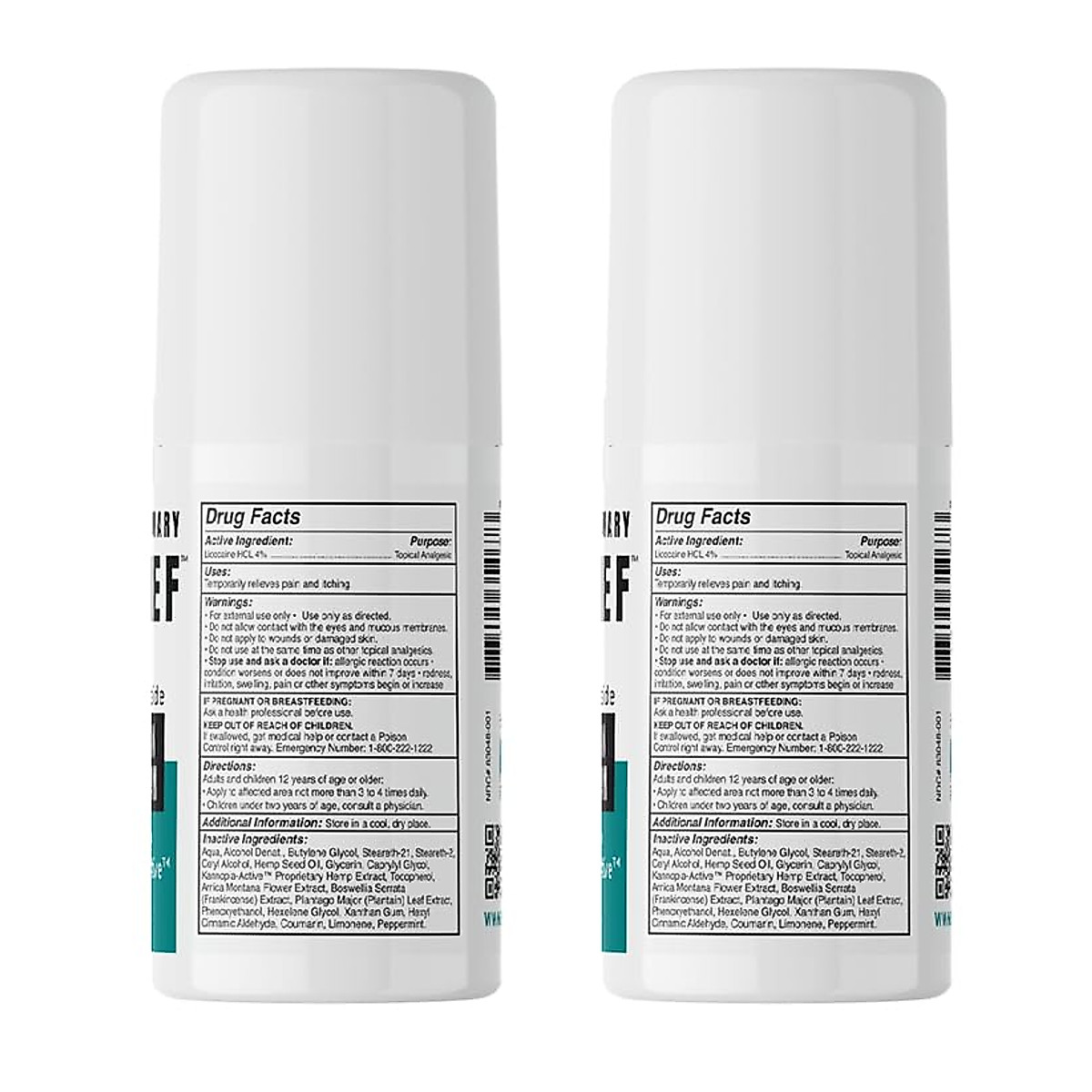 Instant Pain Relief Roll-On with 4% Lidocaine・230400mg Hemp Extract (=300mg KannopiaActive)・Post Surgery & Injury Support・Arnica・Doctor Recommended for Nerve・Joint・Sciatic Health・Free Sample* (2Pack)