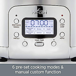 All-Clad Electrics Stainless Steel and Cast Iron Slow Cooker 5 Quart 7-in-1 Slow Cook High/Low, Braise, Sauté, Simmer, Manual, Keep Warm 1200 Watts Stove and Oven Safe Black Enamel Crock Insert