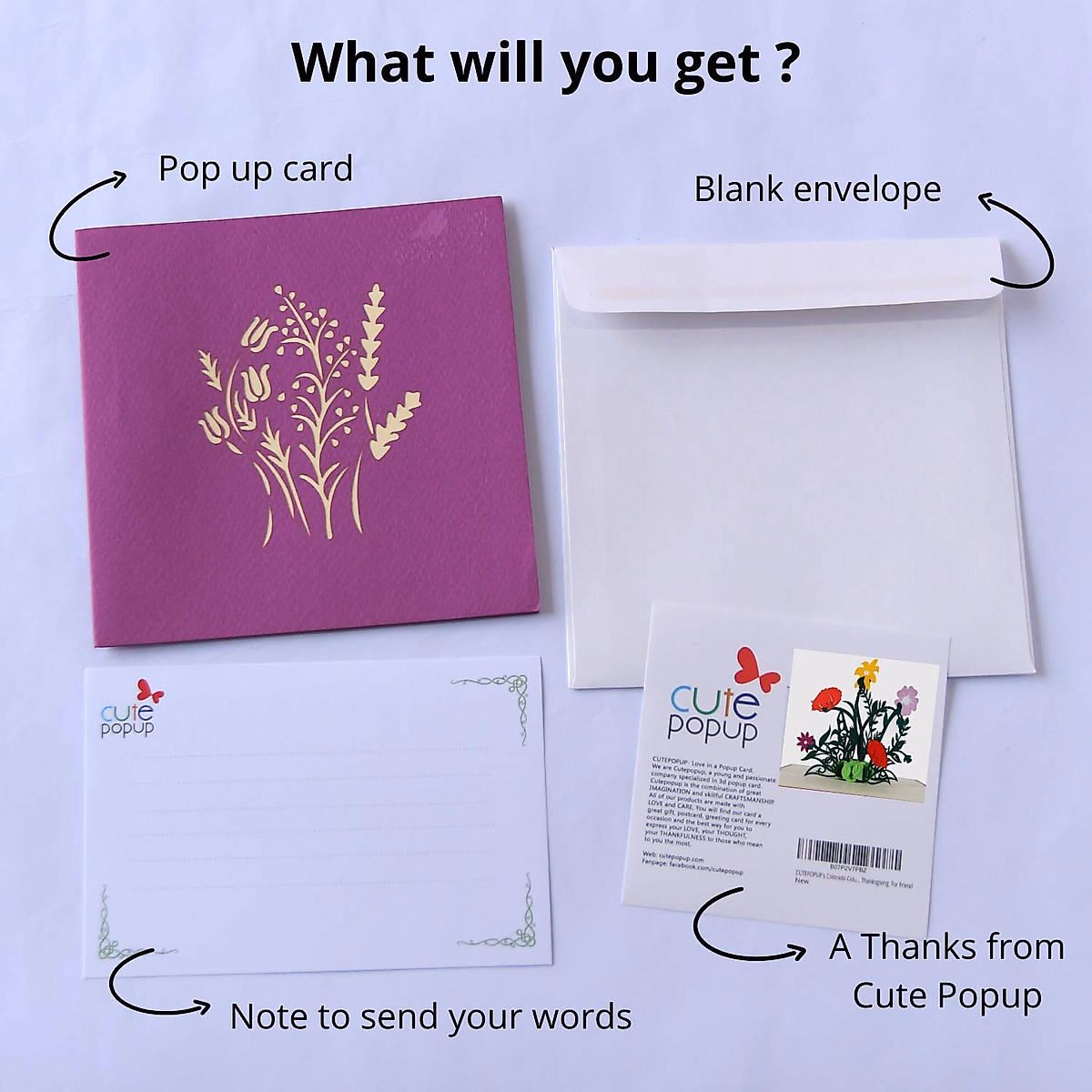 CUTE POPUP - Mother's Day Card, Birthday Card Pop Up with 3D Gorgeous Wild Flowers, Thinking of You Cards, Get Well Soon Card, Valentines Day Card, Best Wishes to Mom, Grandma on any Occasion