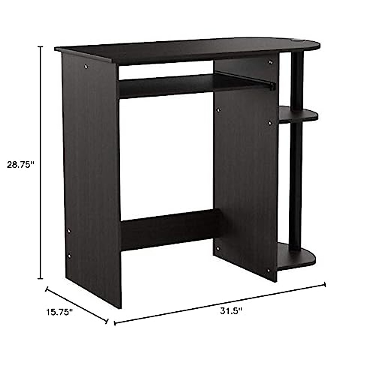 Furinno Simplistic Easy Assembly Computer Desk, With Keyboard Tray, Dark Brown/Black