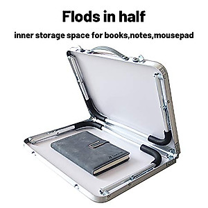 Jucaifu Foldable Laptop Table, Bed Desk, Breakfast Serving Bed Tray, Portable Mini Picnic Table & Ultra Lightweight, Folds in Half with Inner Storage Space (Bamboo Wood Grain)