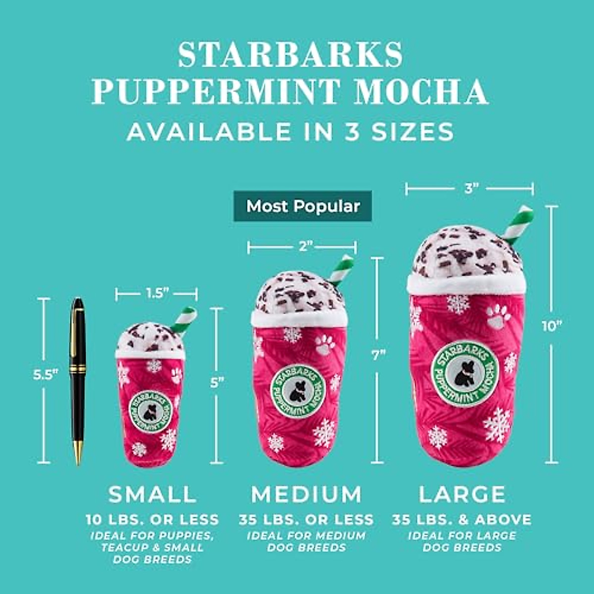 Haute Diggity Dog Starbarks Puppermint Mocha, Plush Holiday Christmas Dog Toys with Interactive Squeaker, Stimulating Pet Enrichment, Machine-Washable & Safe Materials for All Breeds, Mini Size Small