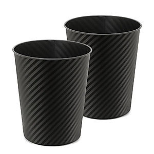 MoNiBloom 1.3 Gallon Small Waste Basket Office Bathroom Bedroom Garbage Container Bin Slim Metal Round Recycling Open Top 5-Liter Wastebasket Home Living Laundry Room Dorm Under Desk (Black, 2-Pack)