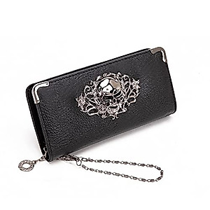 Ecohaso Skull Wallets for Women, Zip Around Goth Wallet Large Capacity Long Purse Credit Card Clutch Wristlet for Women (A-Black)