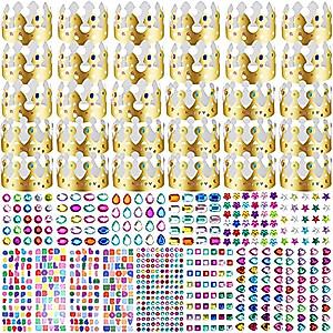 30-Piece Paper Crowns Birthday Crown Hat Paper Kits with Gems Letter Alphabet Stickers DIY Party Crown Hats Birthday Party Favor Supplies Decoration for Kids and Adults