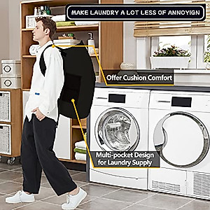 115L Laundry Bag Backpack Extra Large - Heavy Duty Laundry Bag with External Pocket and 2 Pockets with Zipper, Black Durable Laundry Bag with Labor-saving belt, Sturdy Waterproof Laundry Hamper for Travel, Apartment, Laundromat