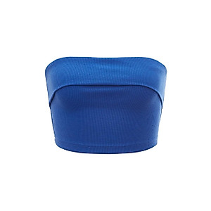 SOLY HUX Women's Ribbed Knit Basic Y2K Crop Tube Top Sleeveless Strapless Casual Summer Tops Pure Blue M