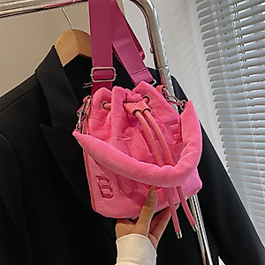 Velvet Bucket Cross body Bags for Women Drawstring Designer Shoulder Handbags Purses (Pink)