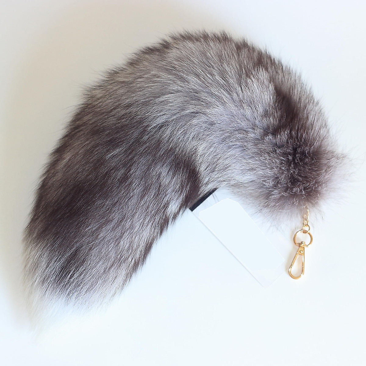 Sky Blue Elegance: Natural Silver Fox Tail Keychain Pendant