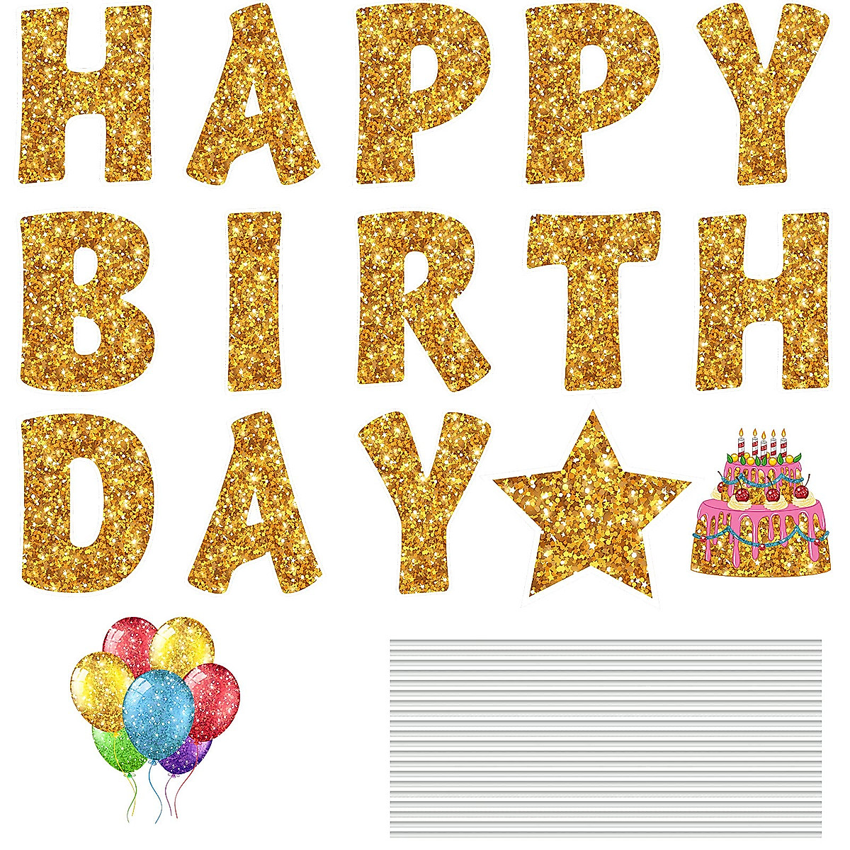 Jetec 18 Pieces Happy Birthday Yard Signs with Stakes, 16 Inches Birthday Outdoor Lawn Signs, Birthday Cake Balloon Patio Decorations, Garden Lawn Decorations for Birthday Party(Gold)