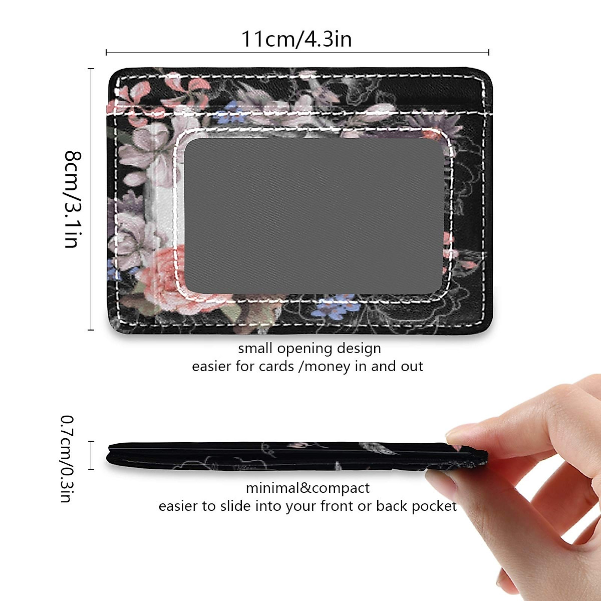 Linomo Thin leather Card Holder and Money Clip Floral Sugar Skull Face Print Wallet RFID Blocking for Men & Women