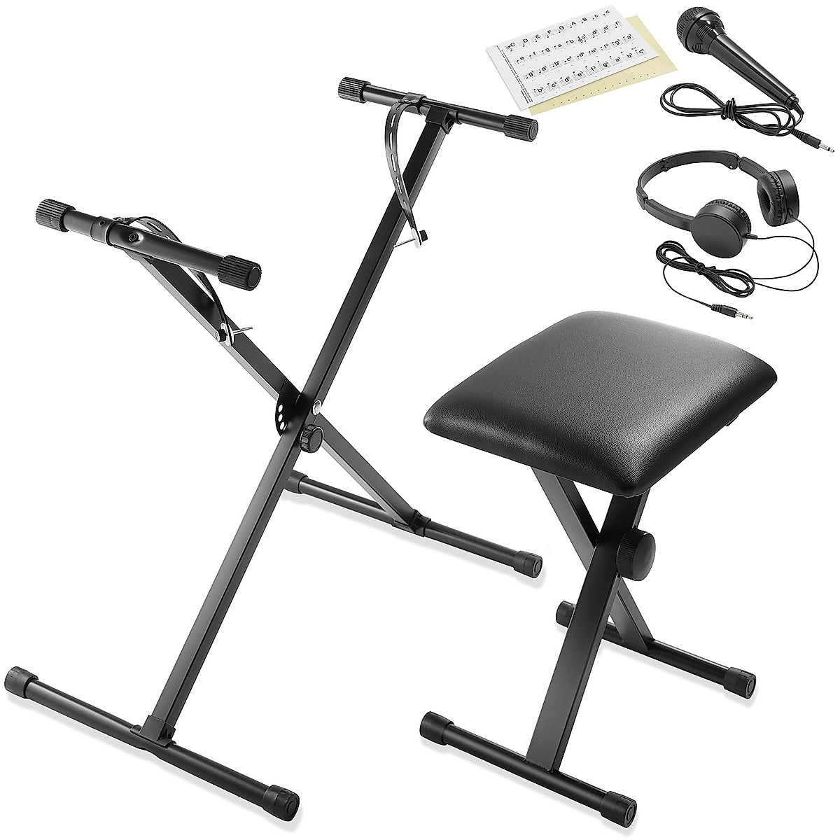 Ashthorpe 61-Key Digital Electronic Keyboard Piano with Full-Size Keys for Beginners, Includes Stand, Bench, Headphones, Mic and Keynote Stickers