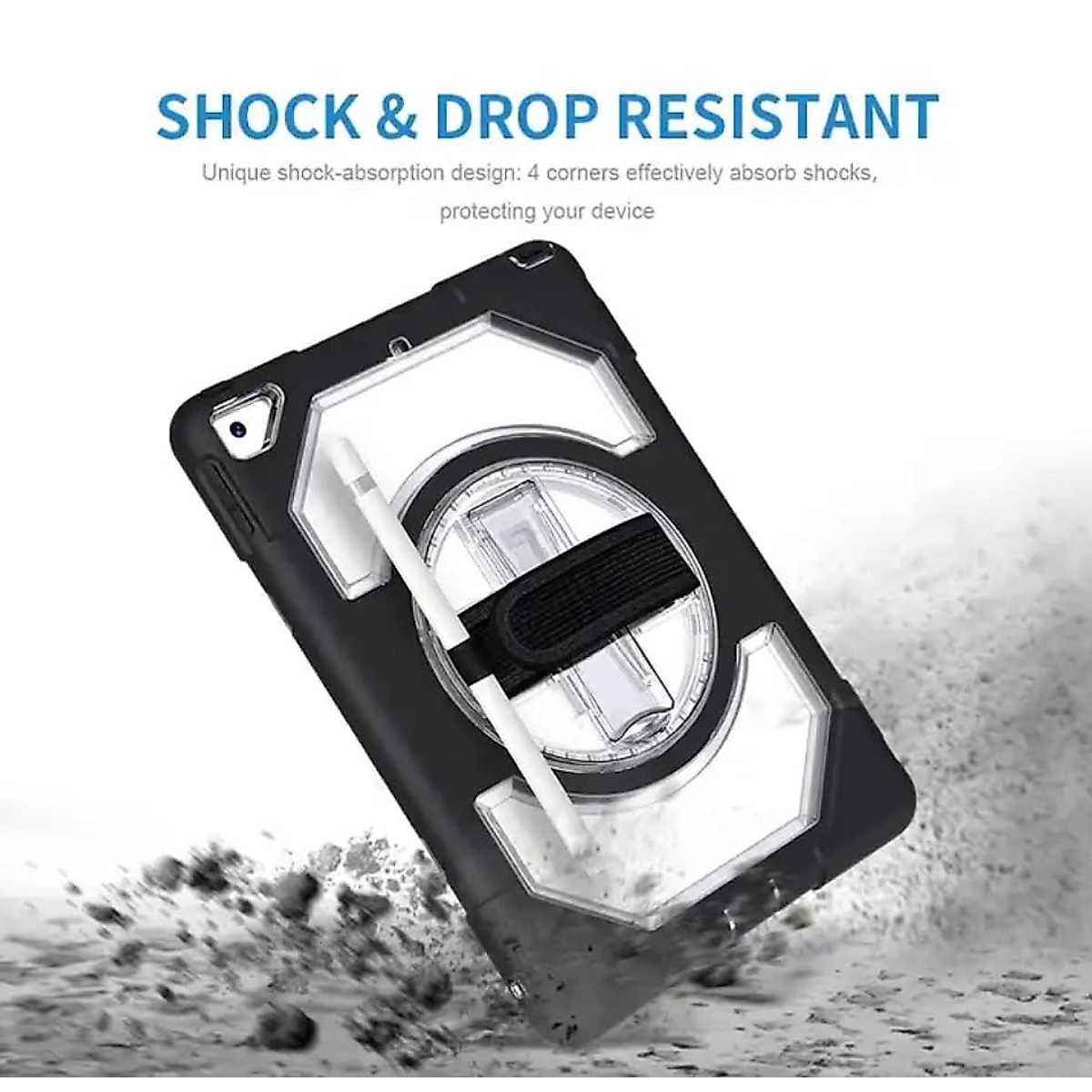 iPad Pro 10.5 Inch Case 2017/ iPad Air 3 Case 2019 for Kids | Heavy Duty Rugged Protective Case with 360 Rotating Stand+[Hand Strap] | Clear with Black Trim