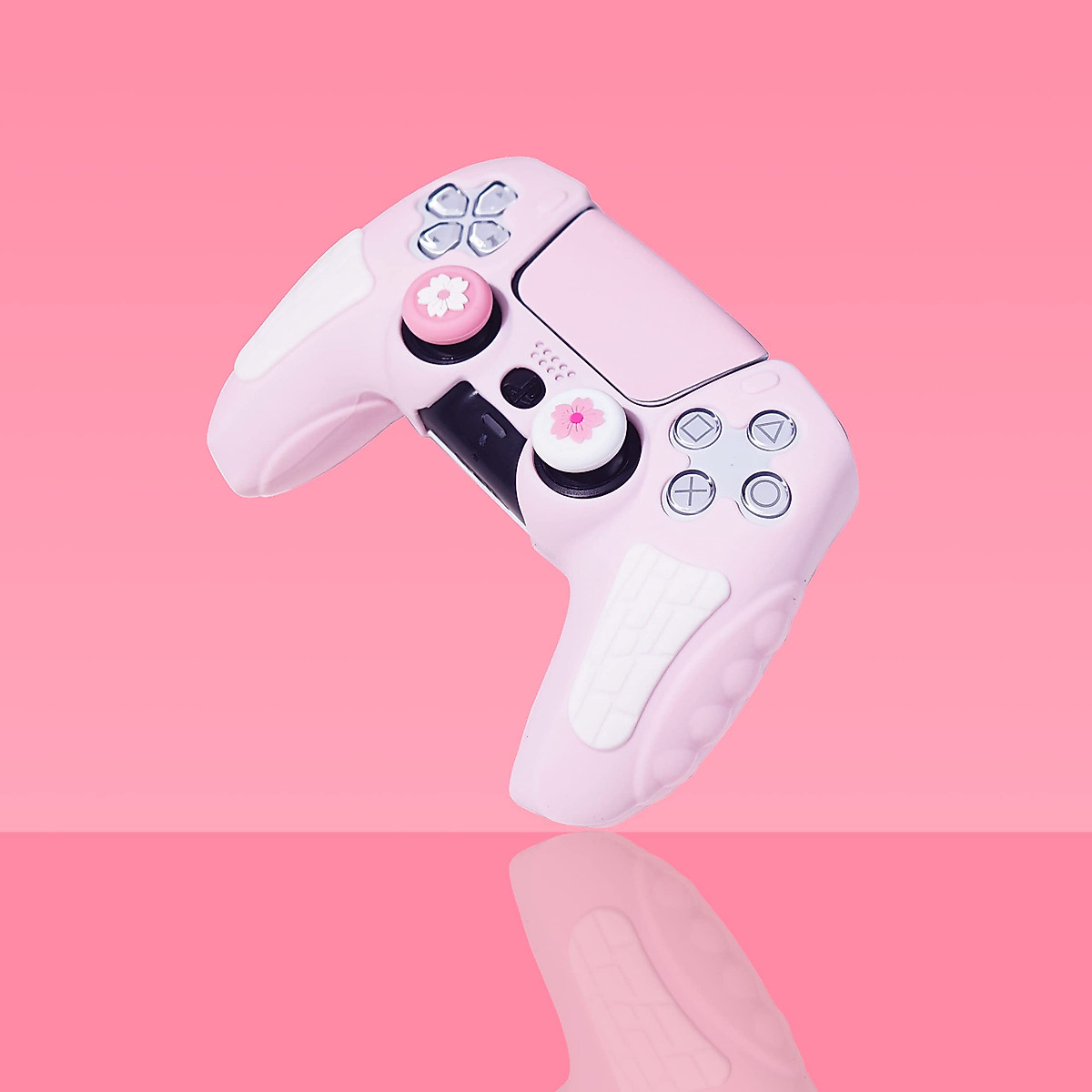 BelugaDesign PS5 Silicone Cover Bundle | Dust Guard Anti-Scratch Anti-Fall Skin | Protective Soft Sleeve with Controller Cover and Sakura Thumb Grips (Pink, Disc Edition)