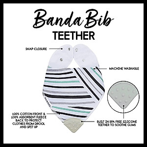 Bazzle Baby Bandana Bib Teething Bibs with teether corners for Natural Teething Relief Cotton & Fleece Soak Up Drool (Black and White)