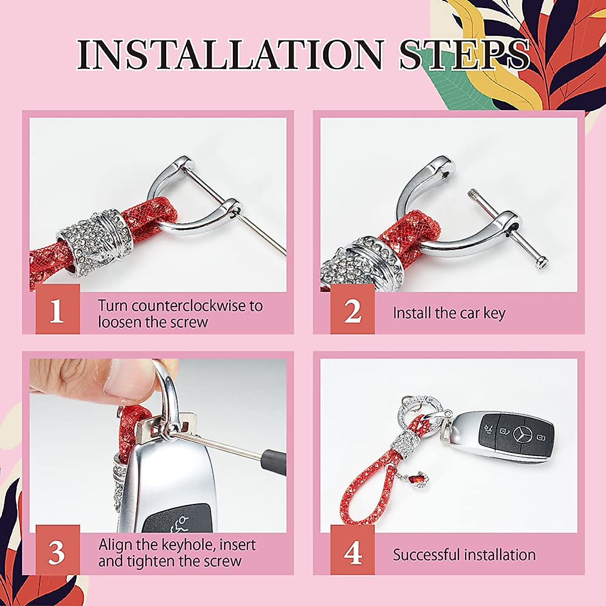 Bling Crystal Car Keychain for Women, Keychain Accessories With Bling Rhinestones, Fashionable Car Key Chain for Car Keys for Honda/MercedesBenz/Audi/BMW/Hyundai/Nissan/Mazda/Chvey/Toyota (Red)