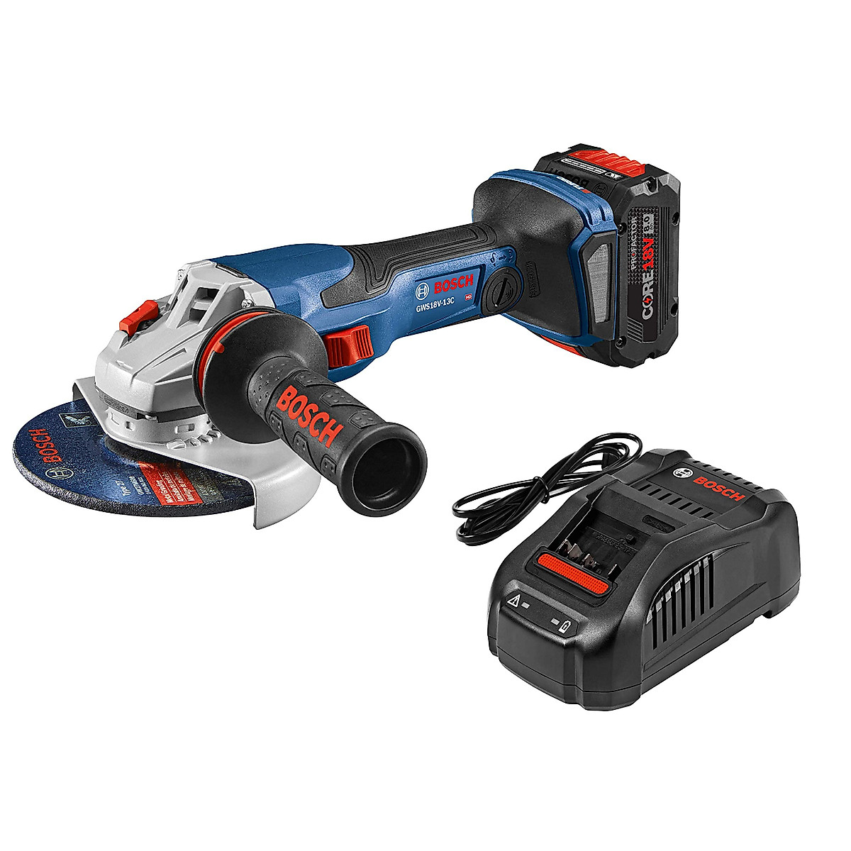 Bosch PROFACTOR 18V SPITFIRE GWS18V-13CB14 Cordless 5-6 In. Angle Grinder Kit & Slide Switch, Includes (1) CORE18V 8.0 Ah Performance Battery + Bosch GBA18V80 CORE18V 8.0 Ah Performance Battery