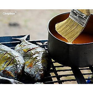 Chephon Natural Bristles Pastry Basting Brushes Set with wooden handle for Baking Kitchen Cooking BBQ Grill and Basting Oil Sauce and Marinade, 4 Pack