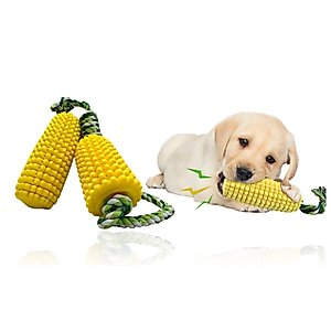 Generic Dog Chew Toys for Aggressive Chewers – 2 Pcs Set Indestructible Tough Durable Squeaky Interactive Dog Corn Stick Toys for Small Medium Large Pet Super Fun Puppy Teeth Chew, Yellow
