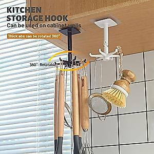 Kitchen Utensil Hanger,Under Cabinet Holder 6 Pieces 360 Degrees Rotating Folding Hook Self-Adhesive Waterproof Utility for Home Bathroom No Drilling （3 White+3 Black）, 4.3×2.7×1.9 inch