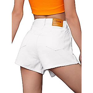 SweatyRocks Women's Casual High Rise Button Front Wrap Denim Skort Skirt with Pocket White 30
