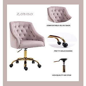 ZOBIDO Comfy Home Office Task Chair with Wheels, Cute Modern Upholstered Velvet Seashell Back Adjustable Swivel Vanity Desk Chair, for Women, for Girls, Living Room, Bedroom(Lilac Purple)