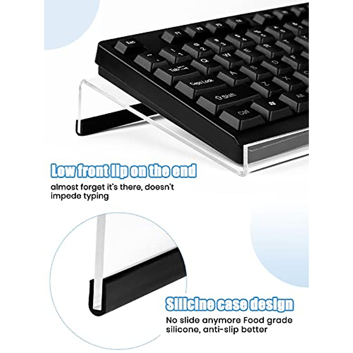 Kalolary 3 Pcs Acrylic Tilted Computer Keyboard Holder with Mouse & Keyboard Wrist Rest Pad, Computer Keyboard Stand Set for Easy Ergonomic Typing for Office Desk, Home, School