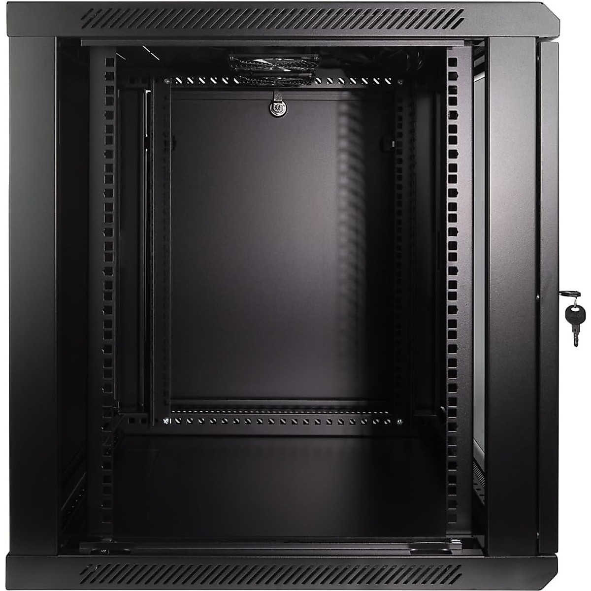 NavePoint 12U Server Rack Enclosure - 23.6” Deep, 12U Wall Mount Network Cabinet with Locking Glass Door for 19” IT Equipment, 12U Network Rack with 2 Fans, Removable Side Panels, Black