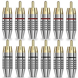 RCA Plug Connectors Coaxial Cable Audio Adapter Gold Plug Male No Solder Connector Solderless Video Cable kit TV CCTV(12-Pack)