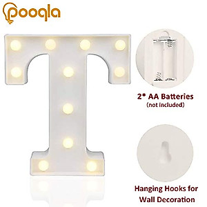 Pooqla LED Marquee Letter Lights Sign, Light Up Alphabet Letter for Home Party Wedding Decoration T