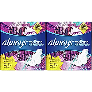 Always Radiant Teen Pads Get Real Regular Unscented w/Wings - 14ct