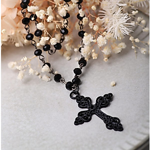 Sacina Gothic Layered Cross Necklace, Zinc Alloy Black Bead Cross Choker Necklace, Halloween Goth Jewelry Gift for Women (Layered Bead Cross)
