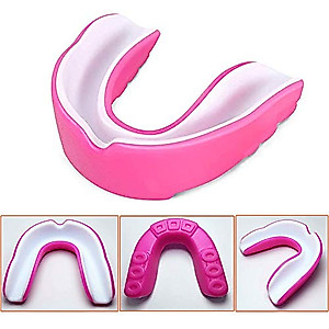 Sports Mouth Guard for Kids Youth/Adults-Mouthguard for Lacrosse, Basketball, Karate, Flag Football, Martial Arts, Rugby, Boxing, MMA, Hockey -Free Carrying Case for Mouthguard(White Pink Kids)