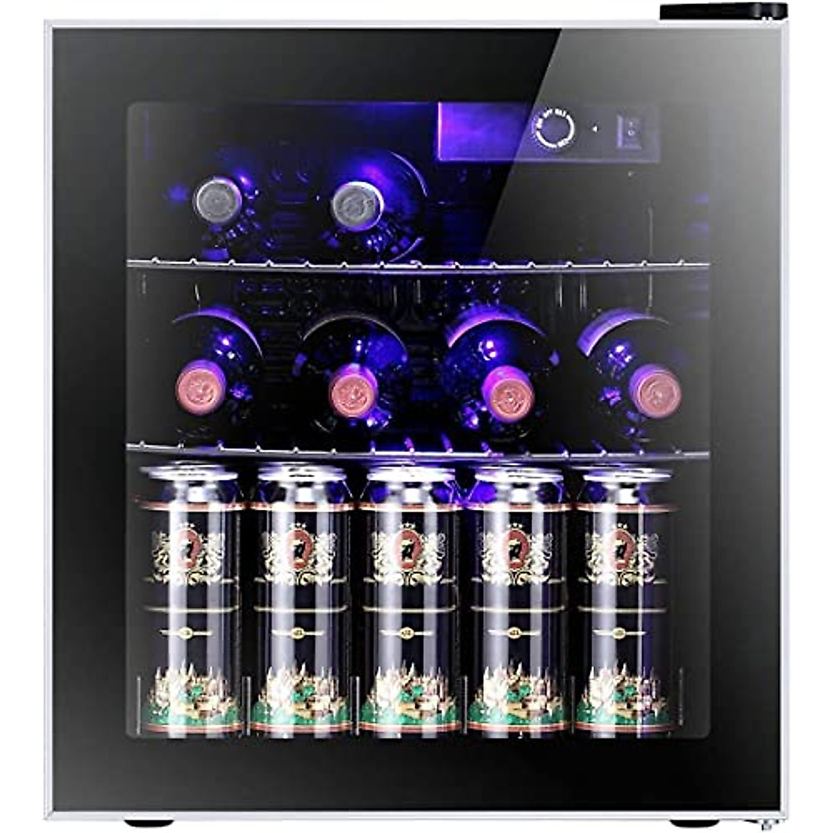 Antarctic Star 12 Bottle 70 Can Wine Cooler/Cabinet Beverage Refrigerator Small Mini Fridge Clear Front Glass Door Counter Top Red Cellar Beer Soda Bar Quiet Compressor Freestanding 1.6 cu.ft Black
