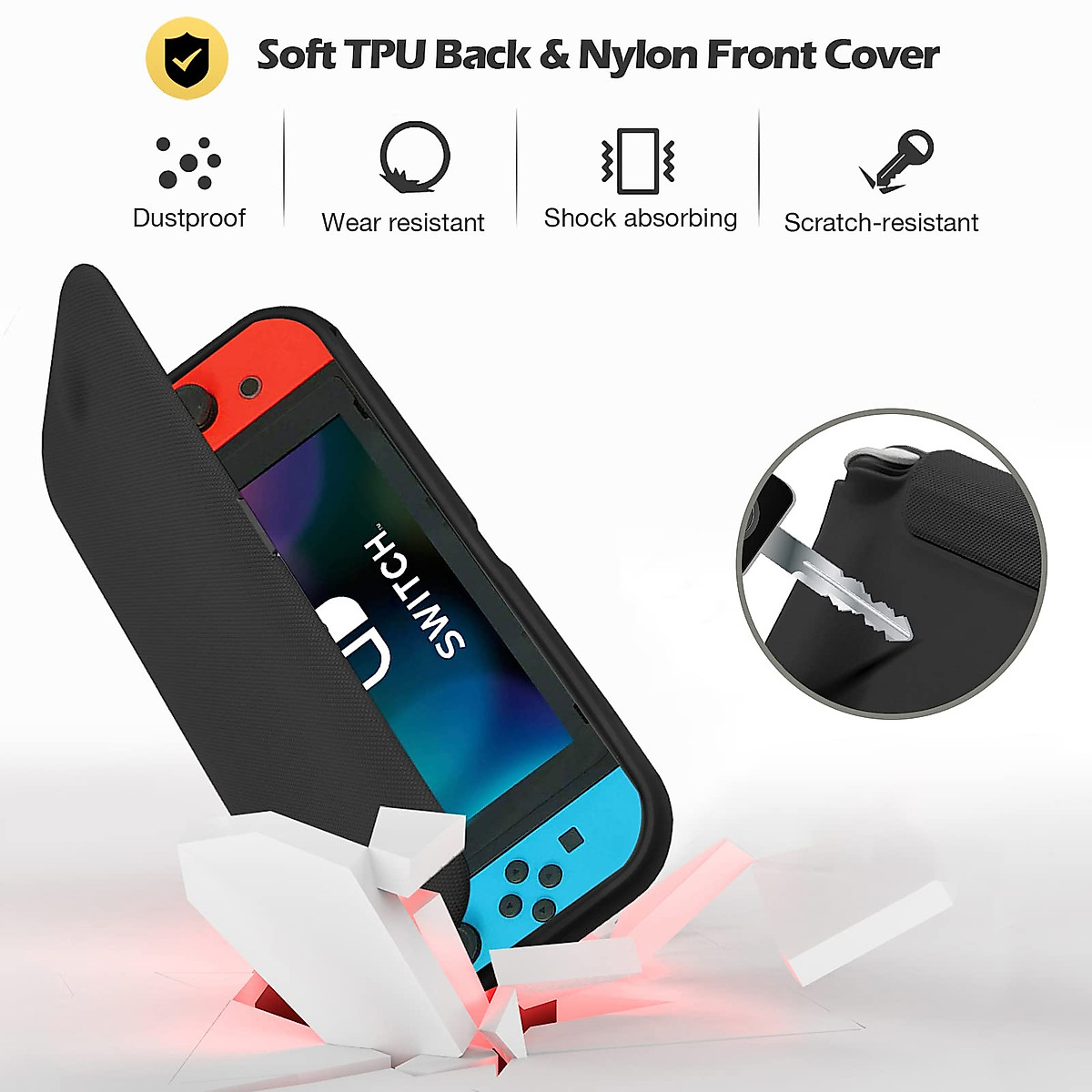 ProCase Flip Cover for Nintendo Switch Case with 2 Pack Tempered Glass Screen Protectors, Detachable Front Cover Protective Case for Nintendo Switch 2017 -Black