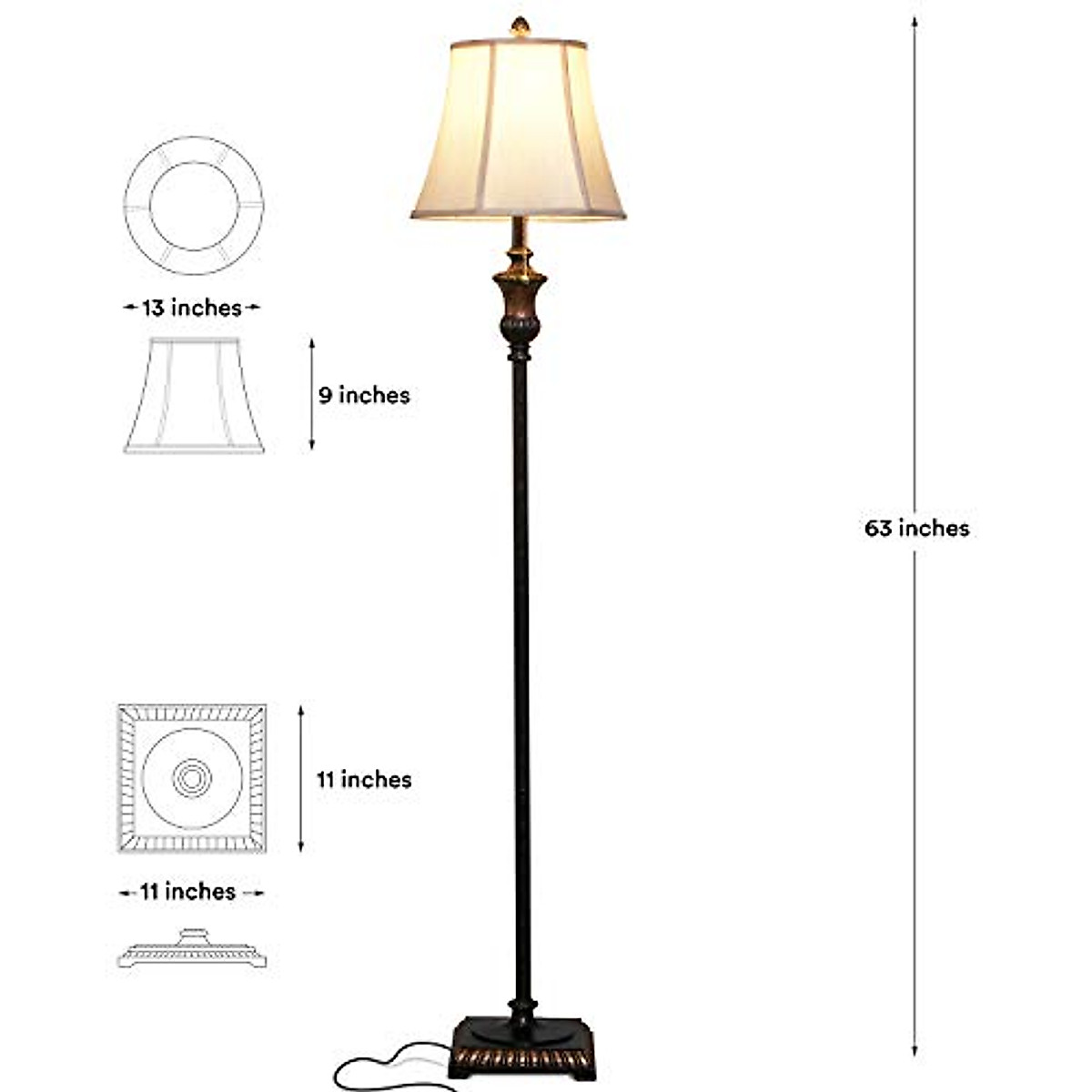 Brightech Sophia LED Floor Lamp, Tall Lamp with Bell Shape Fabric Shade, Mid Century Modern Lamp for Bedroom, Mid-Century Lamp for Living Rooms & Offices, Great Living Room Decor - Bronze