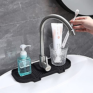 Rictine Silicone Faucet Mat for Kitchen & Bathroom Sink, 3 Pore Size Silicone Faucet Mat, Dish Soap Sponge Holder for Kitchen Sink Accessories, Drying Mat for Kitchen Counter Sink Splash Guard (Black)