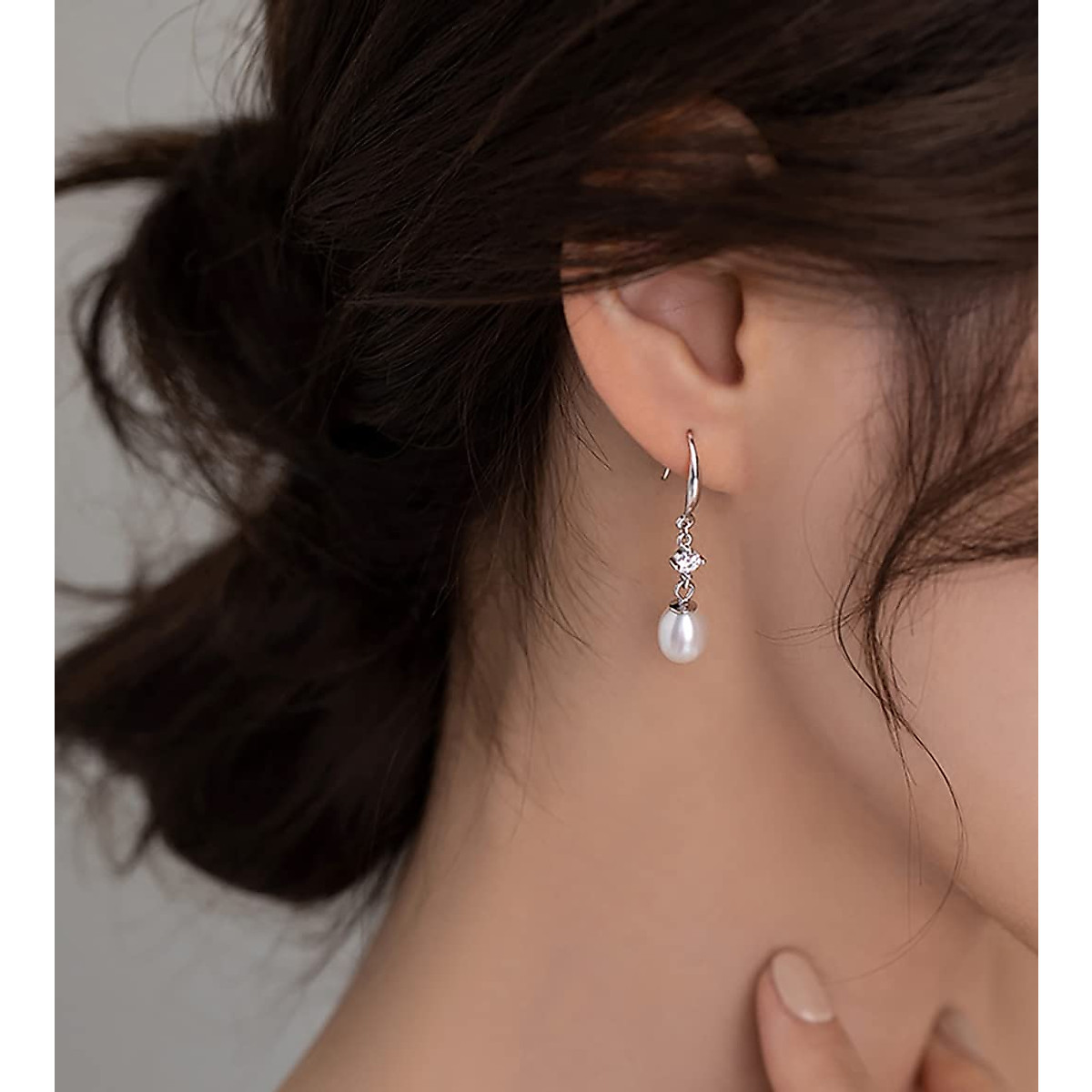 SLUYNZ 925 Sterling Silver Pearl Drop Earrings for Women Teen Girls Pearl Dangle Earrings Wedding Bridal Earrings (A-Silver)