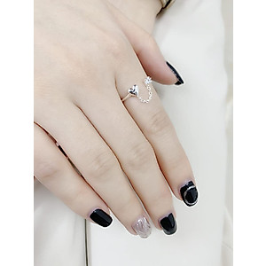 CZ Heart Eternity 925 Sterling Silver Ring for Women Girls Love Statement Engagement Promise Adjustable Open Band Diamond Chain Drop Dangle Rings Comfort Fit Wedding Valentine Jewelry Gifts