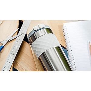 Zak Designs Aberdeen Vacuum Insulated 18/8 Stainless Steel Travel Tumbler with Leak-Proof Click Lid and Silicone Wrap, Fits in Car Cup Holders (Non-BPA, 24 oz, White)